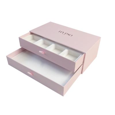 Cina Luxury Pink Custom Logo Slide Drawer Donna Collare Anello Gioielli Box Set Confezionamento Con Inserto di schiuma in vendita