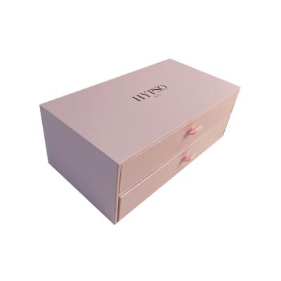 China Luxe Roze Custom Logo Slide Drawer Vrouwen Halsketting Ring Sieraden Doos Set Verpakking Met Schuim Invoeging for sale