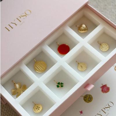 Cina Luxury Pink Custom Logo Slide Drawer Donna Collare Anello Gioielli Box Set Confezionamento Con Inserto di schiuma in vendita