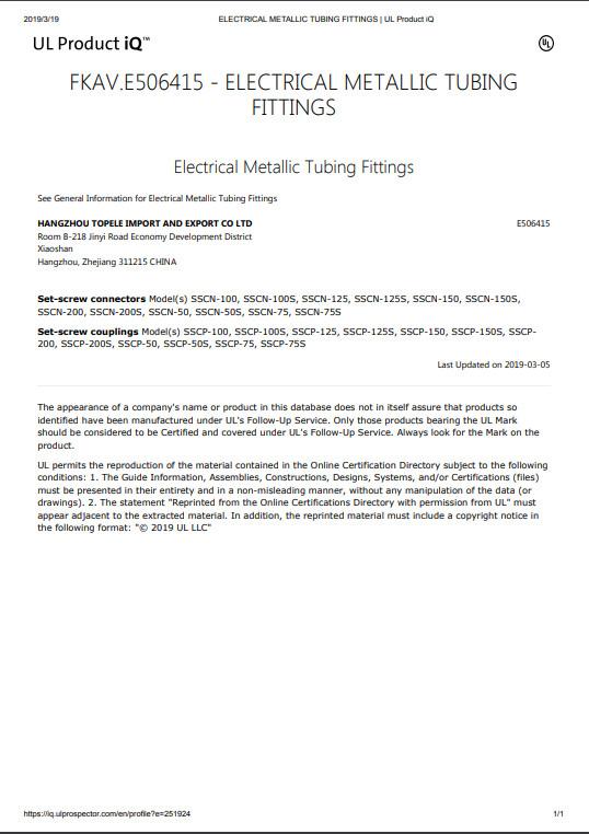 UL CERTIFICATE - TOPELE ENTERPRISE CO.,LTD