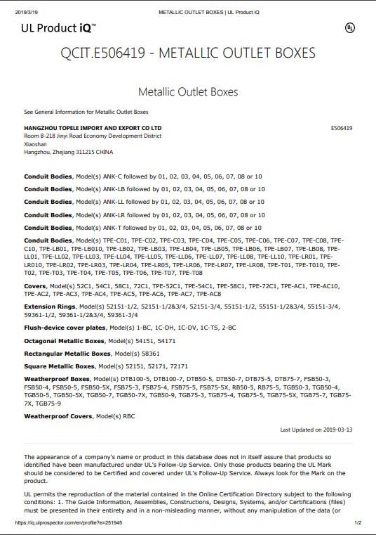 UL CERTIFICATE - TOPELE ENTERPRISE CO.,LTD