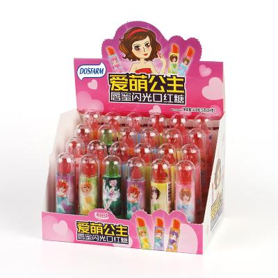 China Healthy Sugar Free Candy Lipstick Shape Lollipop Flashlight Lighting Lipstick Toy Candy for sale
