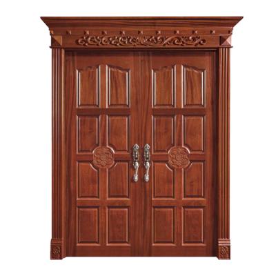 China Residential Front Entrance Modern Luxury Double Carved Wood Entry Door for sale
