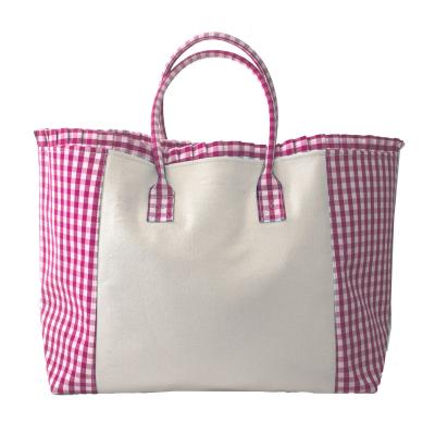 China canvas large tote gingham tote weekender handbag travel bag  beach bag for sale