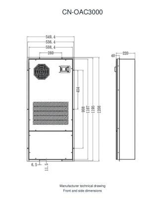 China Coolnet CN-OAC3000 3000W Door-Mounted Cabinet Air Conditioner with 720 m³/h Internal Airflow and IP55 Protection for Telecom Enclosures for sale