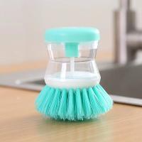 China TPR Soap Dispensing Cleaning Brush with Automatic Button 5x7x9cm for sale