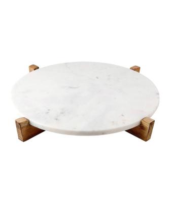 Cina 2 pezzi hanno messo Tray With Mango Wood Stand servente rotondo di marmo in vendita