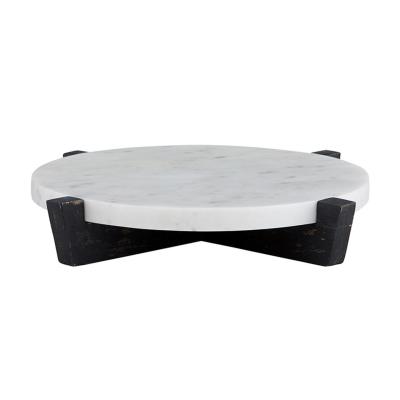 Cina 2 pezzi hanno messo Tray With Mango Wood Stand servente rotondo di marmo in vendita