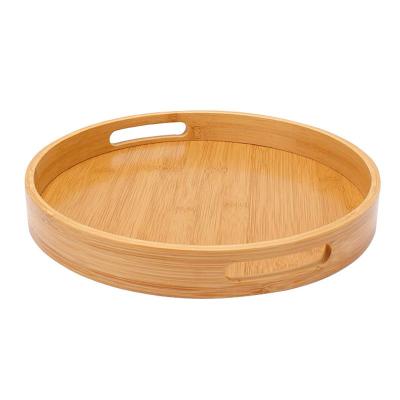 China 3pcs Set Round Bamboo Food Serving Tray with Handle for Home Living Room Kitchen Te koop