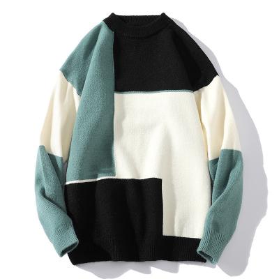 Cina Maglione di grande misura tricottato blocco nero bianco acrilico di colore verde del maglione del collo di squadra degli uomini in vendita