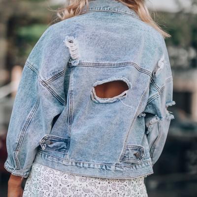Cina L'annata delle donne Stonewash l'OEM su ordinazione Logo Apparel del rivestimento del denim in vendita