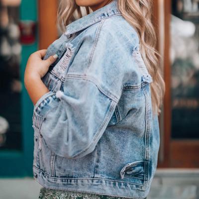 Cina L'annata delle donne Stonewash l'OEM su ordinazione Logo Apparel del rivestimento del denim in vendita