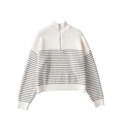 Cina Il maglione a strisce 100% del blocchetto di colore del poliestere 7GG delicatamente ha tricottato le cime con la chiusura lampo in vendita