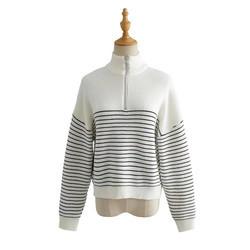 Cina Il maglione a strisce 100% del blocchetto di colore del poliestere 7GG delicatamente ha tricottato le cime con la chiusura lampo in vendita