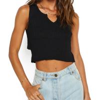 China Basic Solid Slim Fit Cropped Rib Knit Tank Top Cotton Polyester Blend Tank Tops for sale