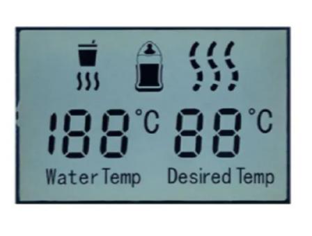 Custom transmissive LCD display showing technical specifications and dimensions