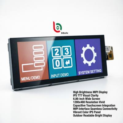 China 6.86-Inch High Brightness 800 cd/m² 1280*480 Dots MIPI LCD Module with IPS TFT Screen and CTP for sale