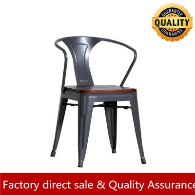 China Wood cushion Tolix metal  arm chair industrial loft metal arm chair for restaurant bar indoor outdoor metal arm chair for sale