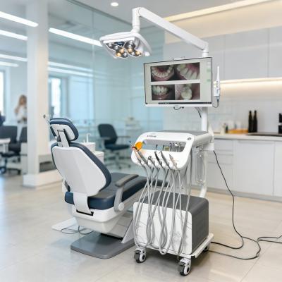 China Portable Dental Workstation with LED Butterfly Whitening Light Integrated Air Water Mobile Dental Cart Autoclavable Silicone Pad Portable Whitening Dental Cart for sale