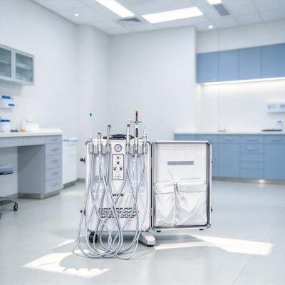 China Portable Wheeled Dental Treatment Case Mobile Dental Delivery Unit with Integrated Air Compressor, LED Curing Light and Ultrasonic Scaler for sale