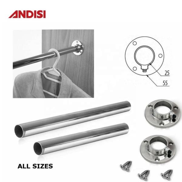 Quality Furniture Wardrobe Pipe Bracket Holder 30mm Chrome Round Closet Rod Support for sale