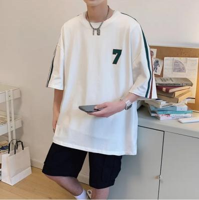 中国 若者の袖口の綿のTシャツを離れてハンサムな短い袖韓国語版緩い学生 販売のため