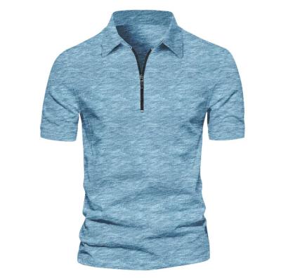 Cina Tintura del legame della chiusura lampo della manica degli uomini del collo della O la breve ha barrato Polo Shirt Top in vendita