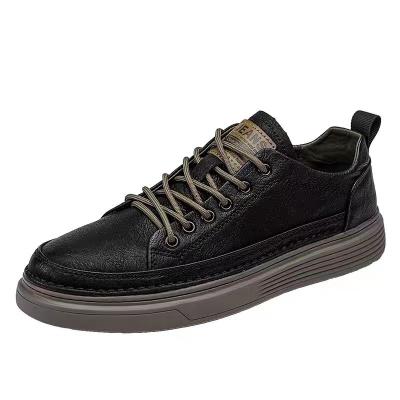 China Fashion Trend 2023 New Versatile British Style Waterproof Leather Shoes For Men's Casual Board Shoes, One Step Sports Fashion Shoes factory