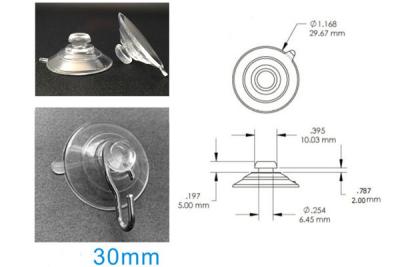 China For hanging on glass window reuseable 30 mm with metal hooks PVC plastic suction cup for sale