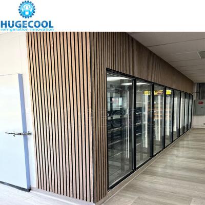 China Supermarket Refrigeration 12 Door Walk in Cooler Beer Cave with Triple Glazing Door for sale