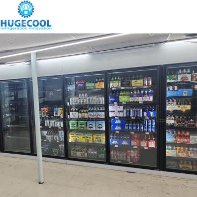 China Supermarket Refrigeration 12 Door Walk in Cooler Beer Cave with Triple Glazing Door for sale