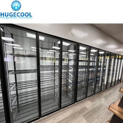 China Supermarket Refrigeration 12 Door Walk in Cooler Beer Cave with Triple Glazing Door for sale