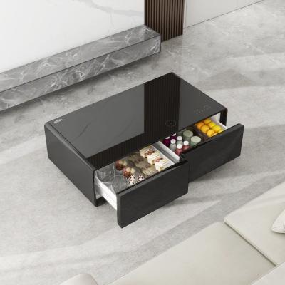 China 2024 Smart Coffee Table with Multifunction Wireless Chargers Led Ambient Light Speaker and 70L Freezer Capacity for sale