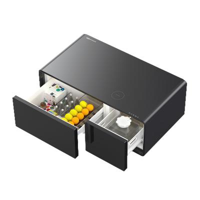 China Mesa de café moderna con panel de control LED cargador inalámbrico y refrigerador incorporado en venta