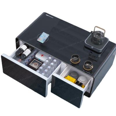 China Mesa de café moderna con panel de control LED cargador inalámbrico y refrigerador incorporado en venta