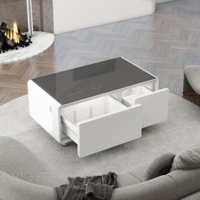 Mini Refrigerator and Tempered Glass Top Smart Coffee Table for Modern Home Furniture