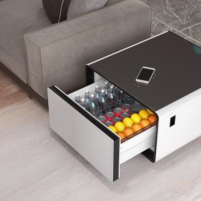 China 2024 Mobiliário multifuncional de mesa de café inteligente com mini geladeira e carregamento sem fio à venda