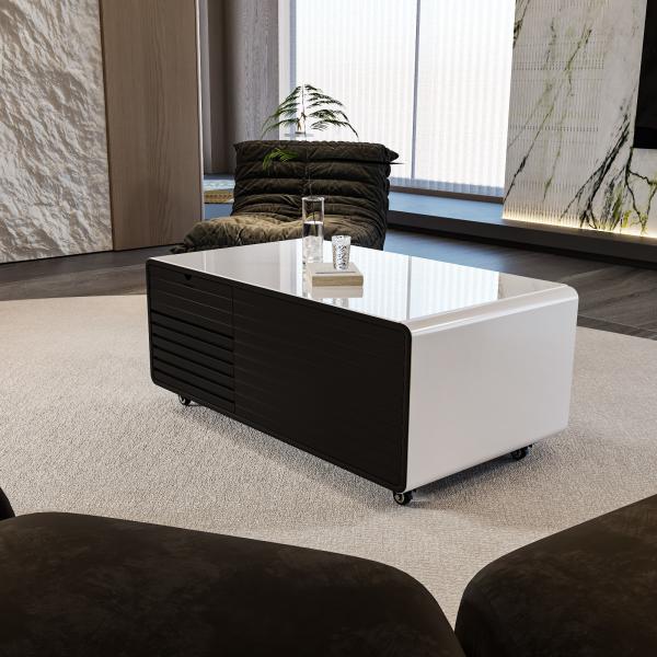 Wireless Charging Modern Smart Coffee Table with Refrigerator and Tempered Glass Top
