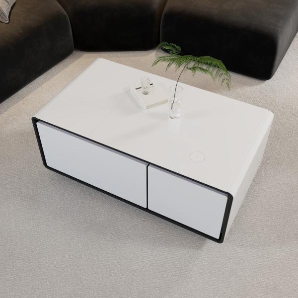 Wireless Charging Modern Smart Coffee Table with Refrigerator and Tempered Glass Top