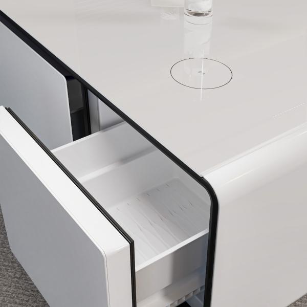 Wireless Charging Modern Smart Coffee Table with Refrigerator and Tempered Glass Top