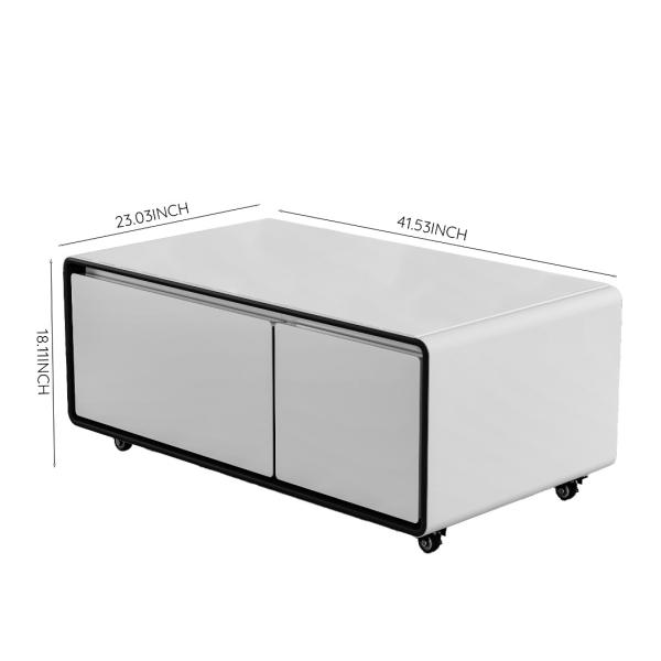 Wireless Charging Modern Smart Coffee Table with Refrigerator and Tempered Glass Top