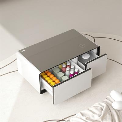 Cina Tavolo da caffè intelligente multifunzione con 2 cassetti del frigorifero e caricabatterie USB senza piegatura in vendita