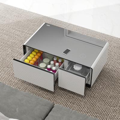 China Tabela de café inteligente de quarto com 2 gavetas do frigorífico e mesa de vidro temperado à venda