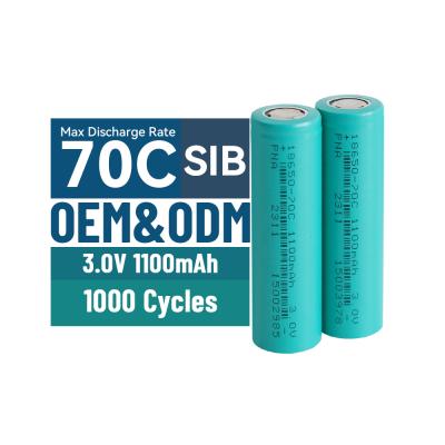China High Rate 70C 18650 Sodium-Air Battery 3.0V 1100mAh Na Ion Cell EXLIPORC 1000 Cycle Life 20m Internal Impedance for for sale