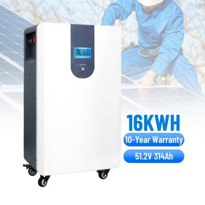 China Deep Cycle 51.2V 314Ah Lithium Battery Home Storage 16kWh Wall Solar System IP65 CAN 200Ah Hybrid Grid BMS Energy Powerwall for sale