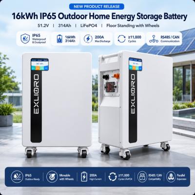 China IP65 Waterproof LiFePO4 Battery with 11000 Cycles at 80% DOD and 16kWh Capacity for Solar Energy Storage for sale