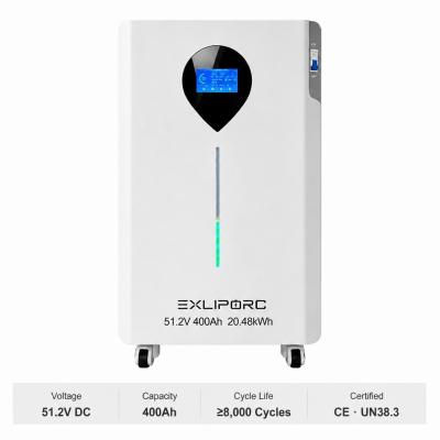 China EXLIPORC 20.48kWh 8000+ Cycles Stackable LiFePO4 Battery Cabinet for Solar Energy Storage for sale