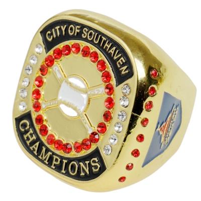 China Professional Custom Customized Personalized Shiny Gold Plated Soft Enamel Baseball Rhinestone Metal Champion Ring for sale