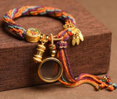 China Tibetan Om Mani Padme Hum Dreamcatcher Colorful Reincarnation Knot String Bracelet for sale
