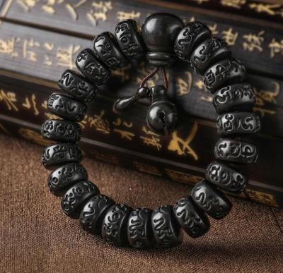 China Unisex Mystical Bracelet Dark Brown Tibetan Lightning Strike Wood Bracelet for sale